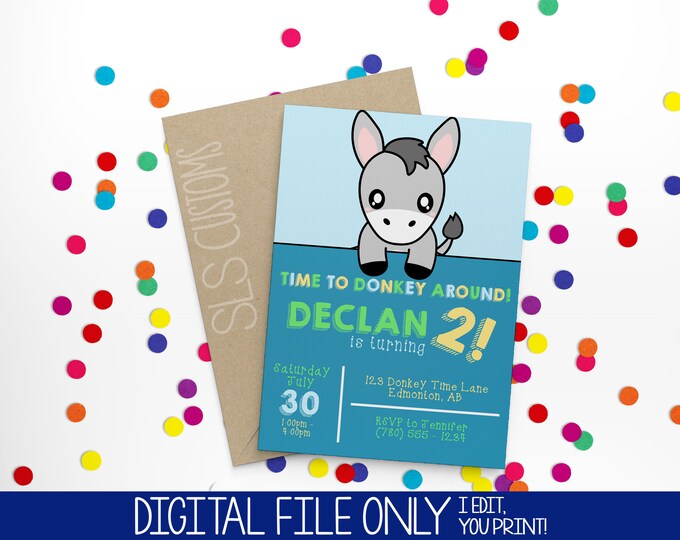 Donkey Boy Themed Printable Birthday Invitations 4x6 or 5x7 Inches With ...