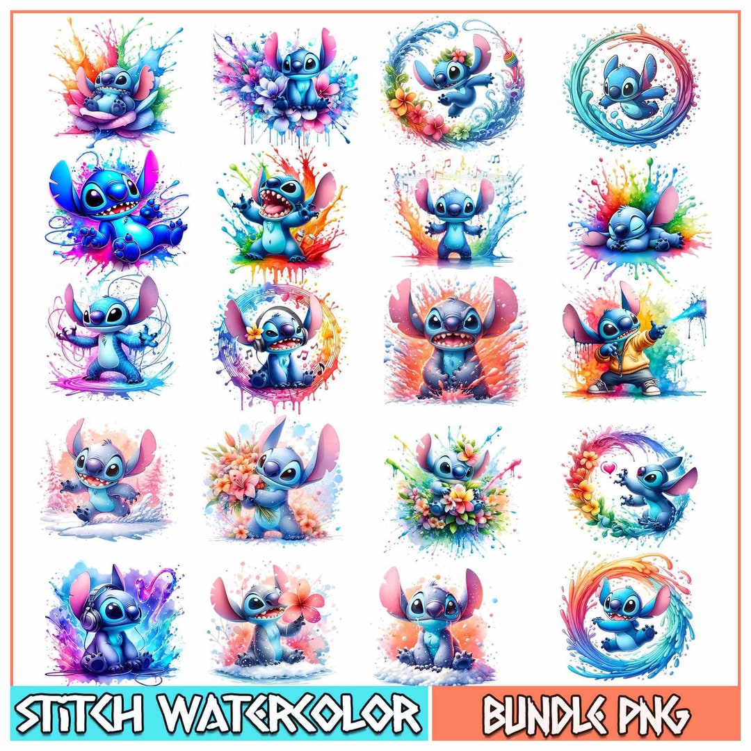 Stitch Splash and Watercolor Digital Design PNG File for Sublimation ...