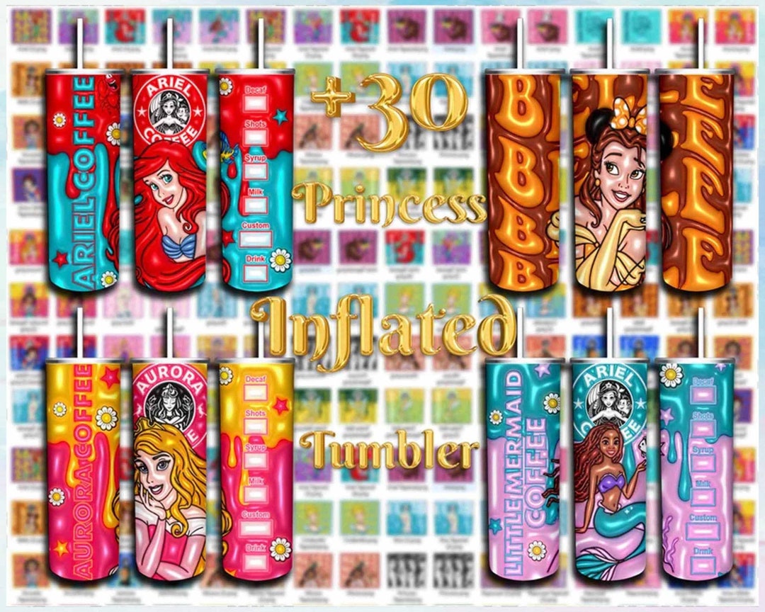 3D Inflated Princess Tumbler Wrap Png, Tumbler Png, Princess ...