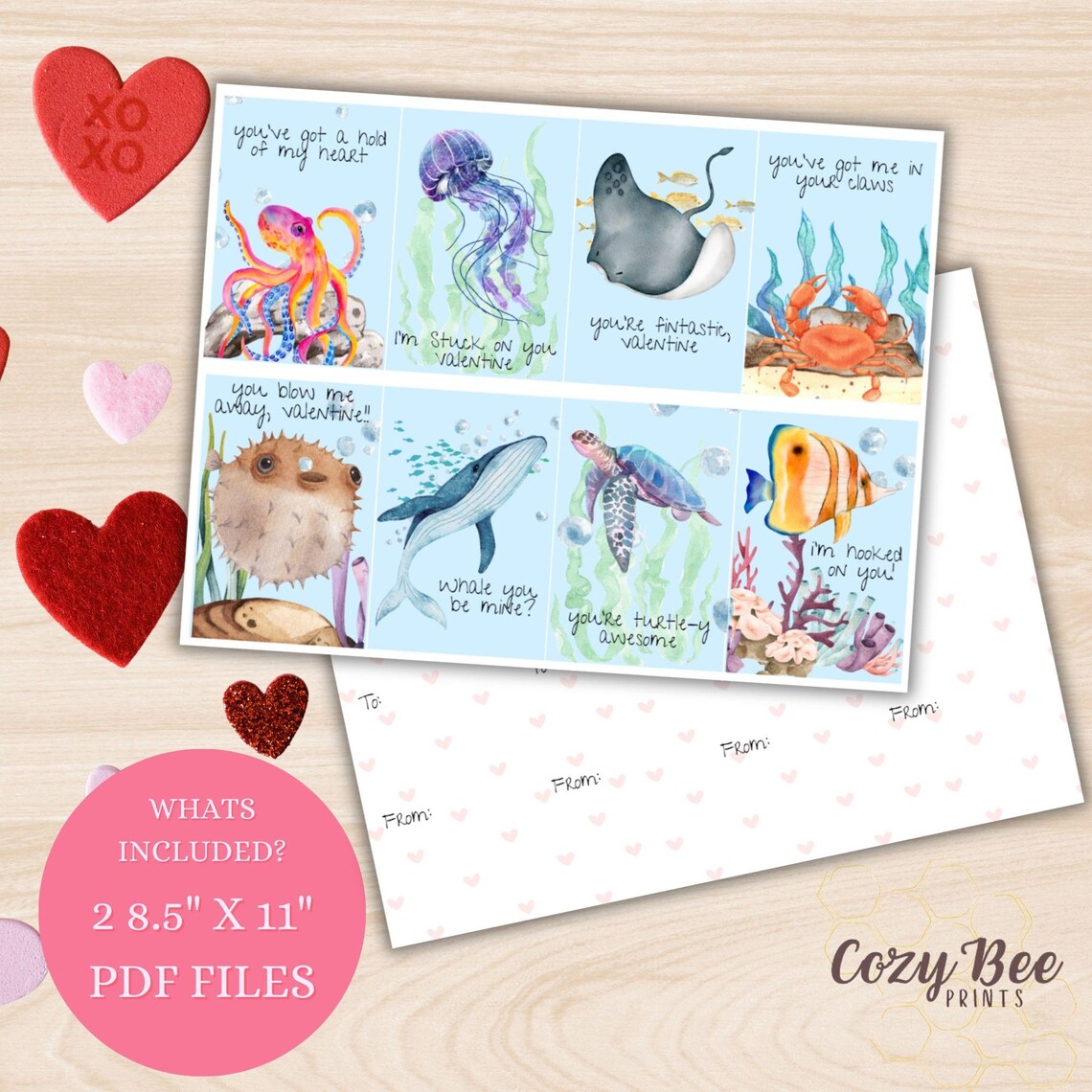 Under the Sea Valentines Cards PRINTABLE | Valentines Day Cards for ...