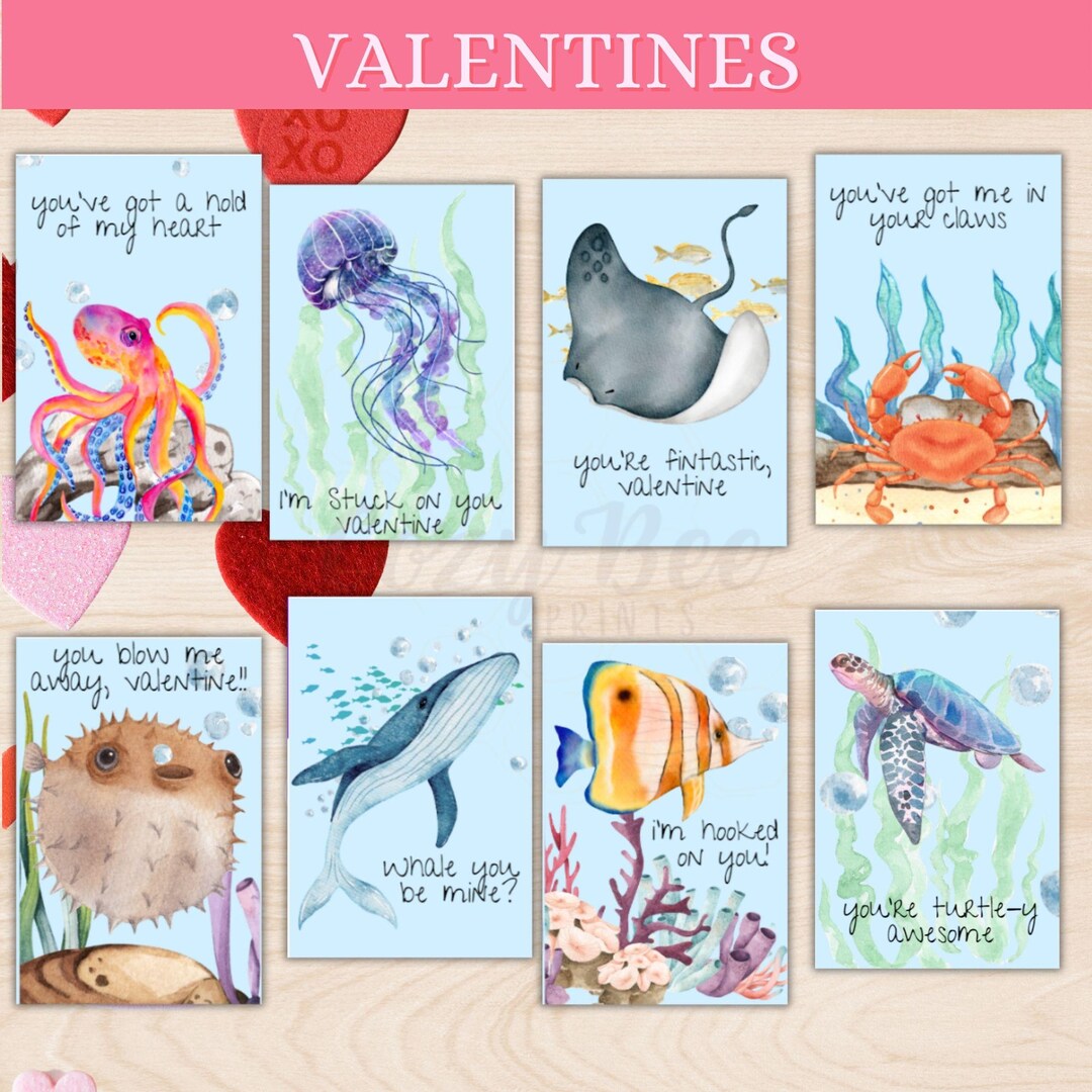 Under the Sea Valentines Cards PRINTABLE | Valentines Day Cards for ...