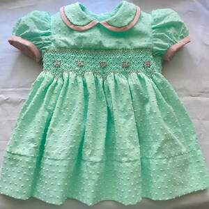Darling Mint Green Teal and Pink Dotted Swiss Hand Smocked Dress for ...