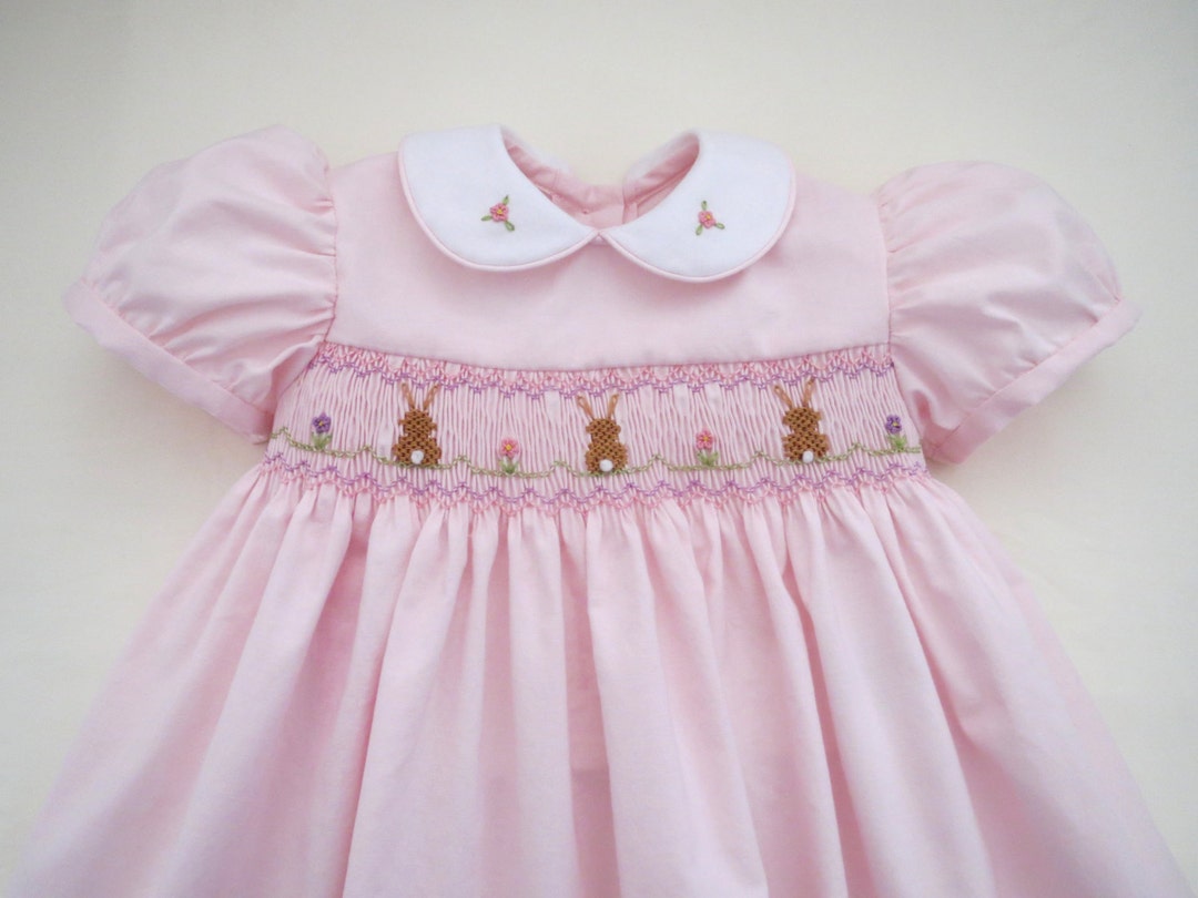 Adorable Hand Smocked Soft Pink Easter Bunny Dress for Baby Girl ...