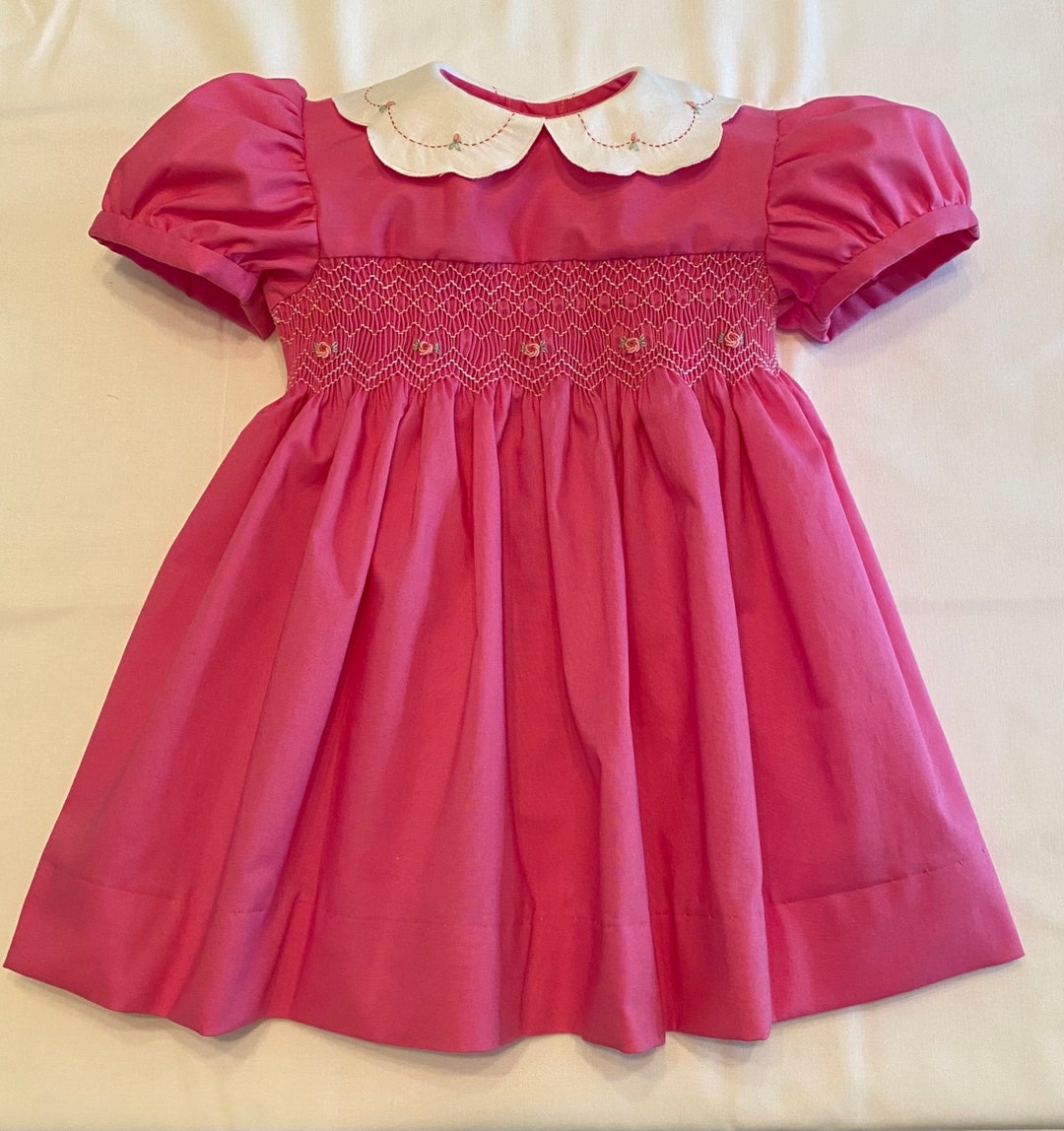 Sassy Pink and White Classic Hand Smocked and Embroidered Dress for ...