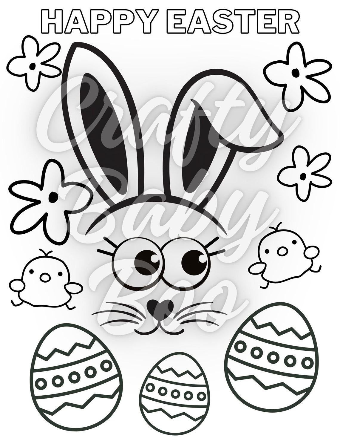 Easter Printable Coloring Page Poster Baby Art Easter Bunny Chick Eggs ...