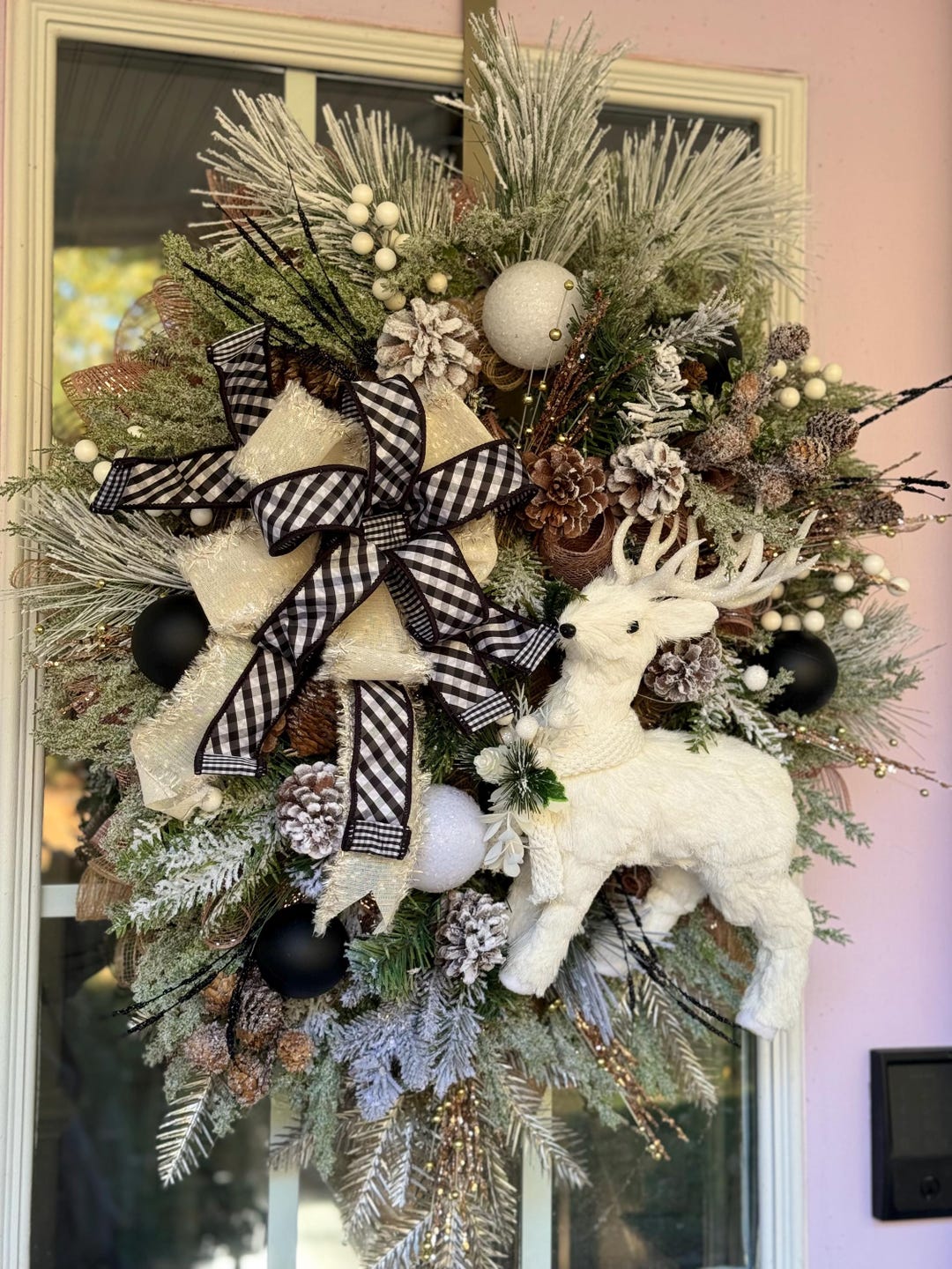 Christmas Wreath, Reindeer Wreath, Farmhouse Wreath, Winter, Black and ...