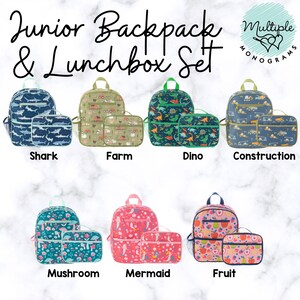 Junior Backpack and Lunchbox Set With Embroidery Personalization - Etsy