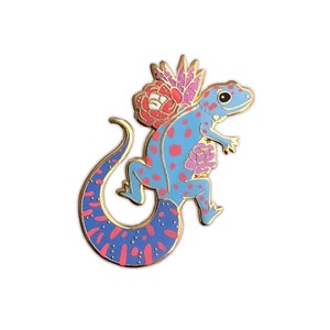 Blue and Hot Pink Spotted Gecko Pin, Gecko Pin, Enamel Pins, Enamel Pin ...