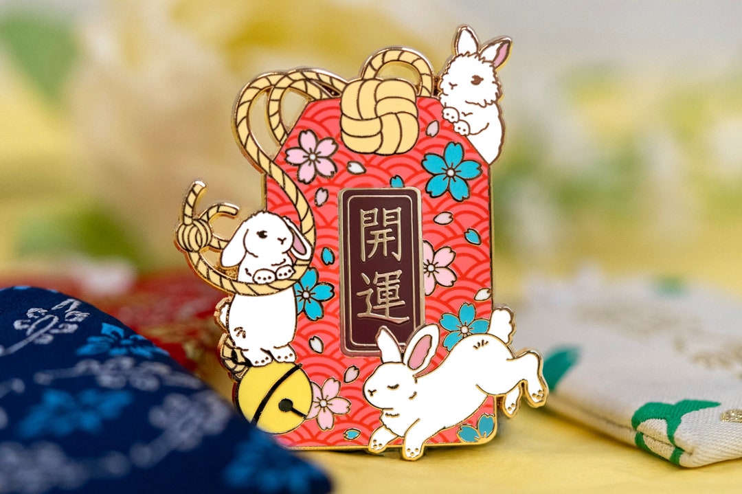 Omamori Rabbit Enamel Pin, Bunny Enamel Pin, Rabbit Enamel Pin, Rabbit ...