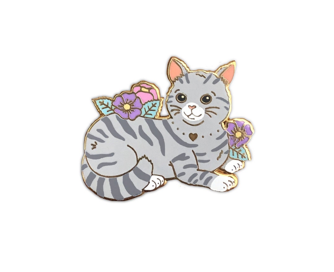 Grey Tabby Cat Pin, Enamel Pin, Tabby Cat, Tabby Cat Pin, Cat Enamel ...
