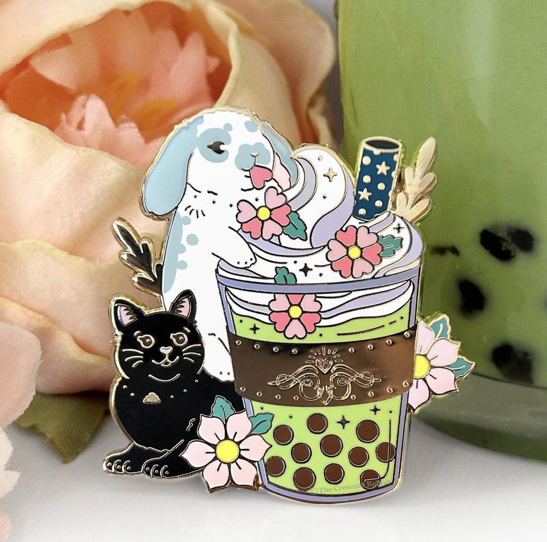 Matcha Bunny Enamel Pin, Bunny Enamel Pins, Cat Enamel Pin, Gift for ...