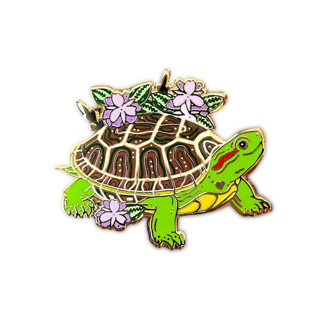 Turtle Enamel Pin, Red Eared Slider Turtle Enamel Pins, Slider Turtle ...