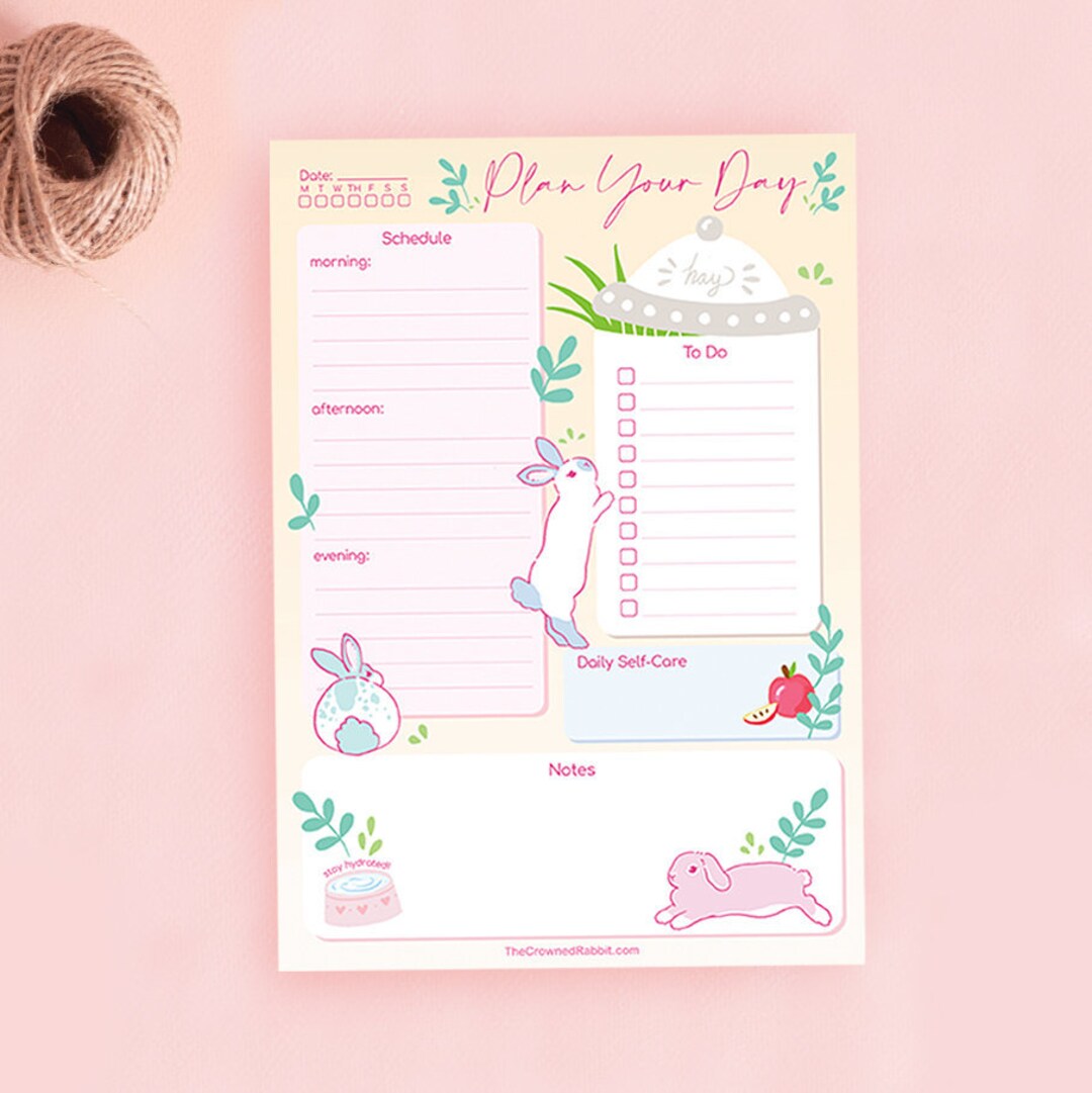 Plan Your Day Rabbit Memo Pad, Planner, Rabbit Stationery, Bunny ...