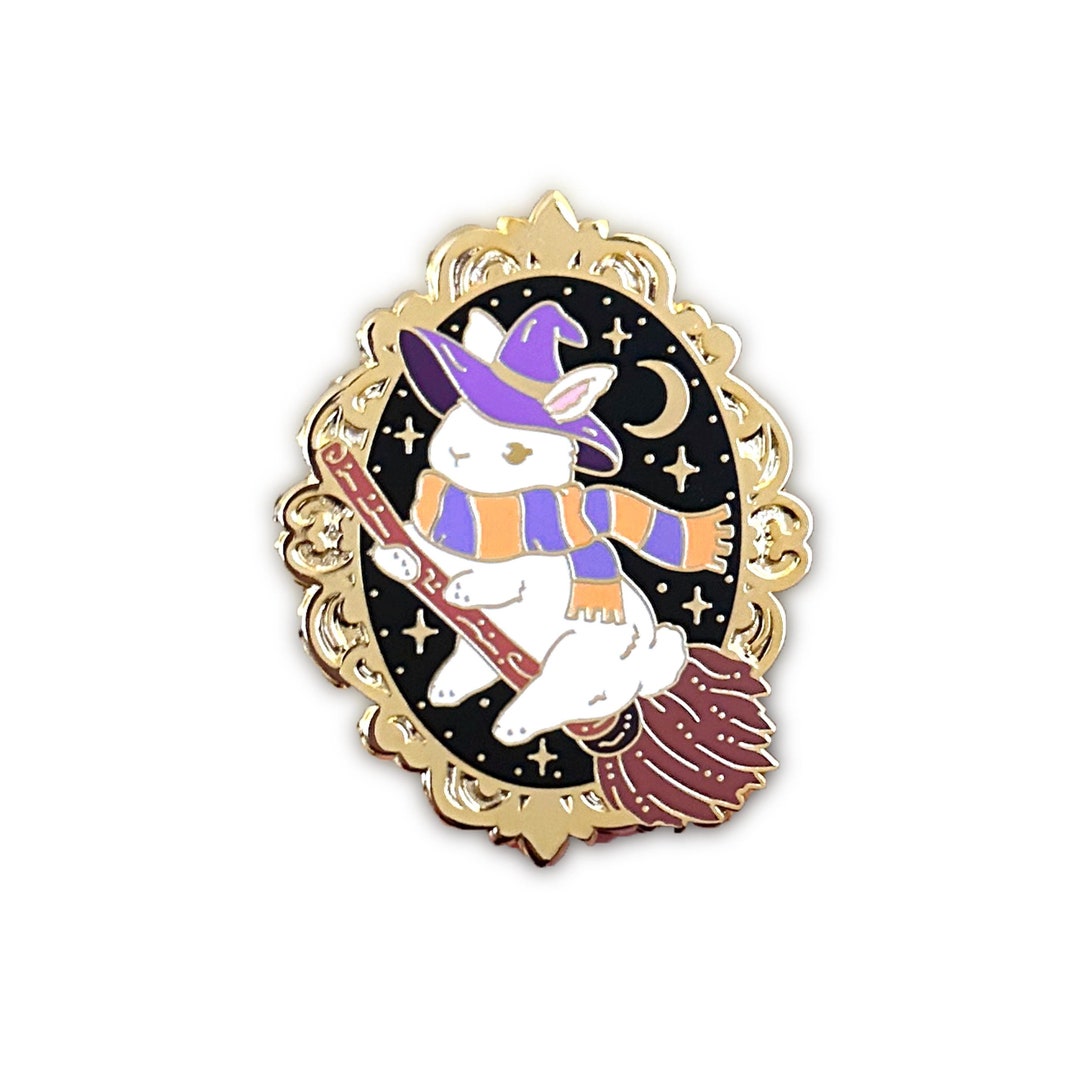 Bunny Witch on a Broom Enamel Pin, Bunny Pin, Spooky Pins, Witch Pin ...