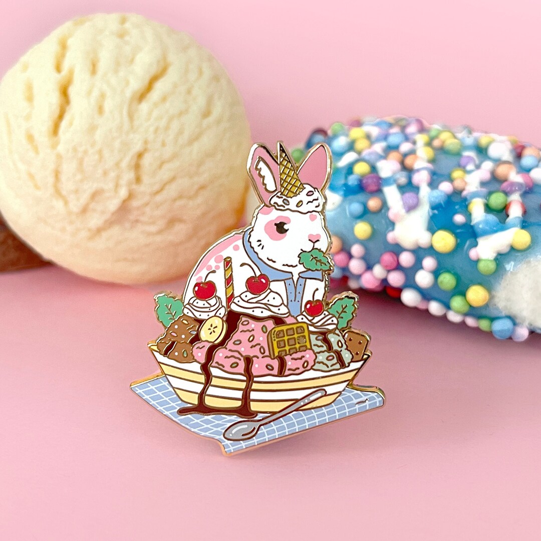 Ice Cream Rabbit Enamel Pin, Bunny Enamel Pin, Rabbit Enamel Pin ...