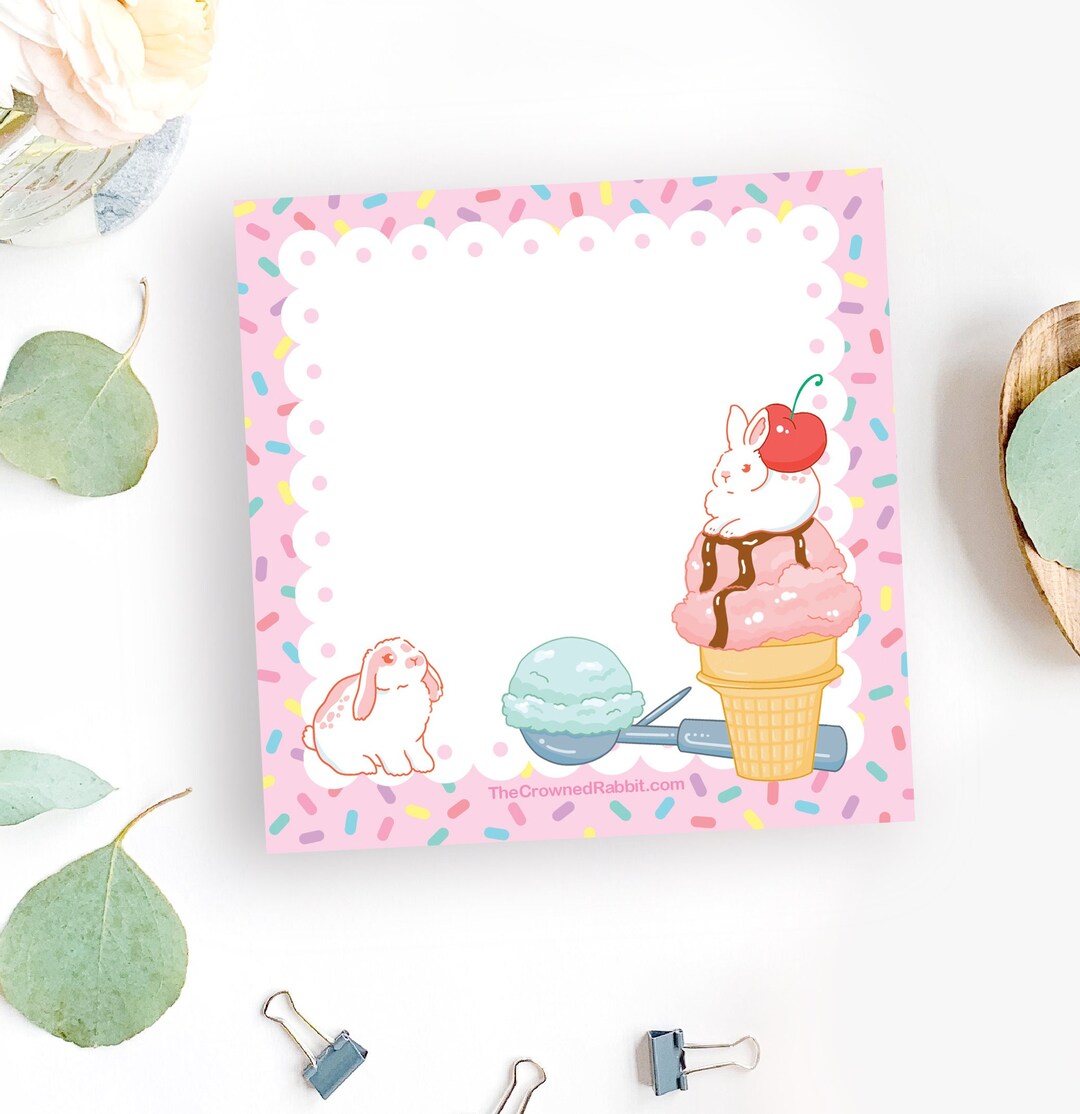 Ice Cream Rabbit Memo Pad, Rabbit Stationery, Bunny Stationery, Memo ...