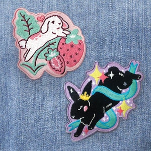Strawberry Rabbit Embroidered Iron on Patch, Rabbit Embroidered Patch ...