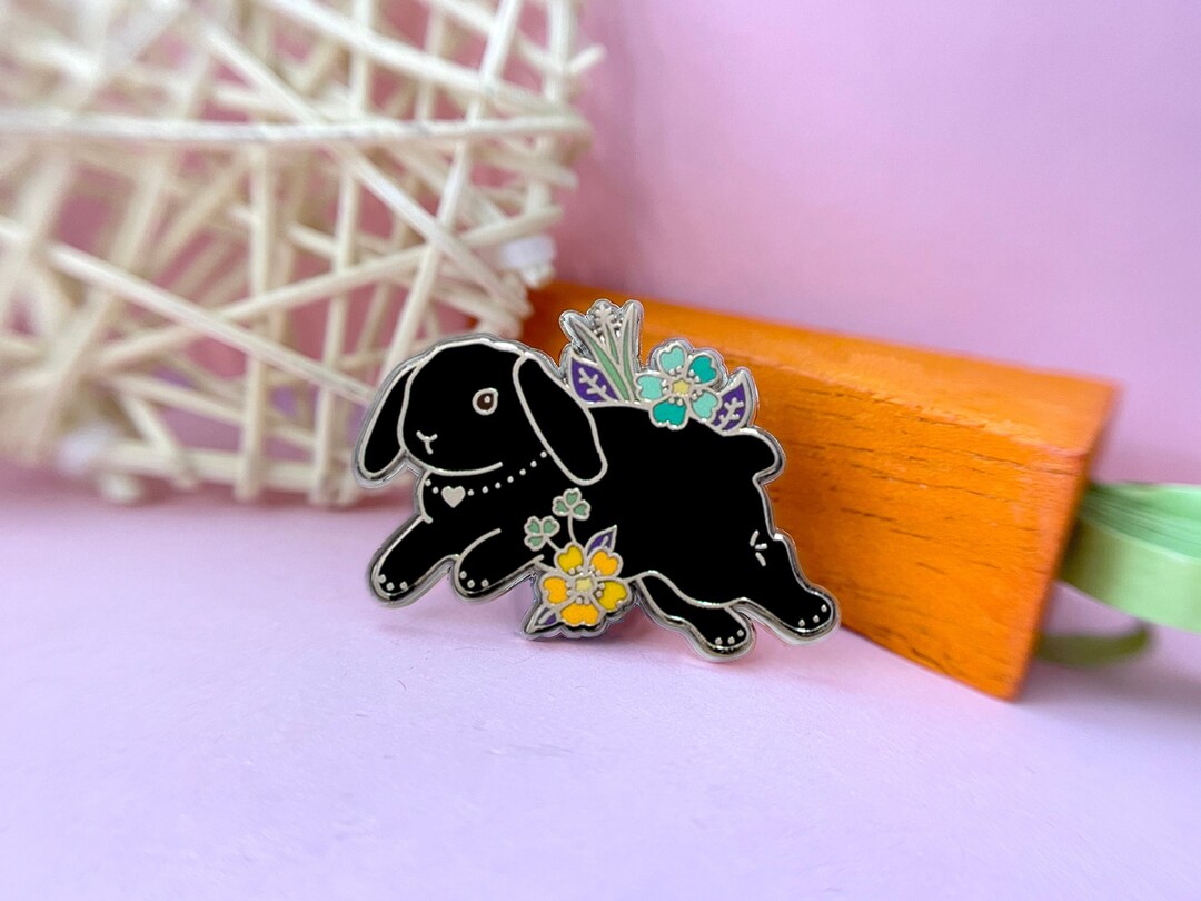 Black Lop Bunny Pin, Enamel Pin, Rabbit Pin, Bunny Pin, White Rabbit ...