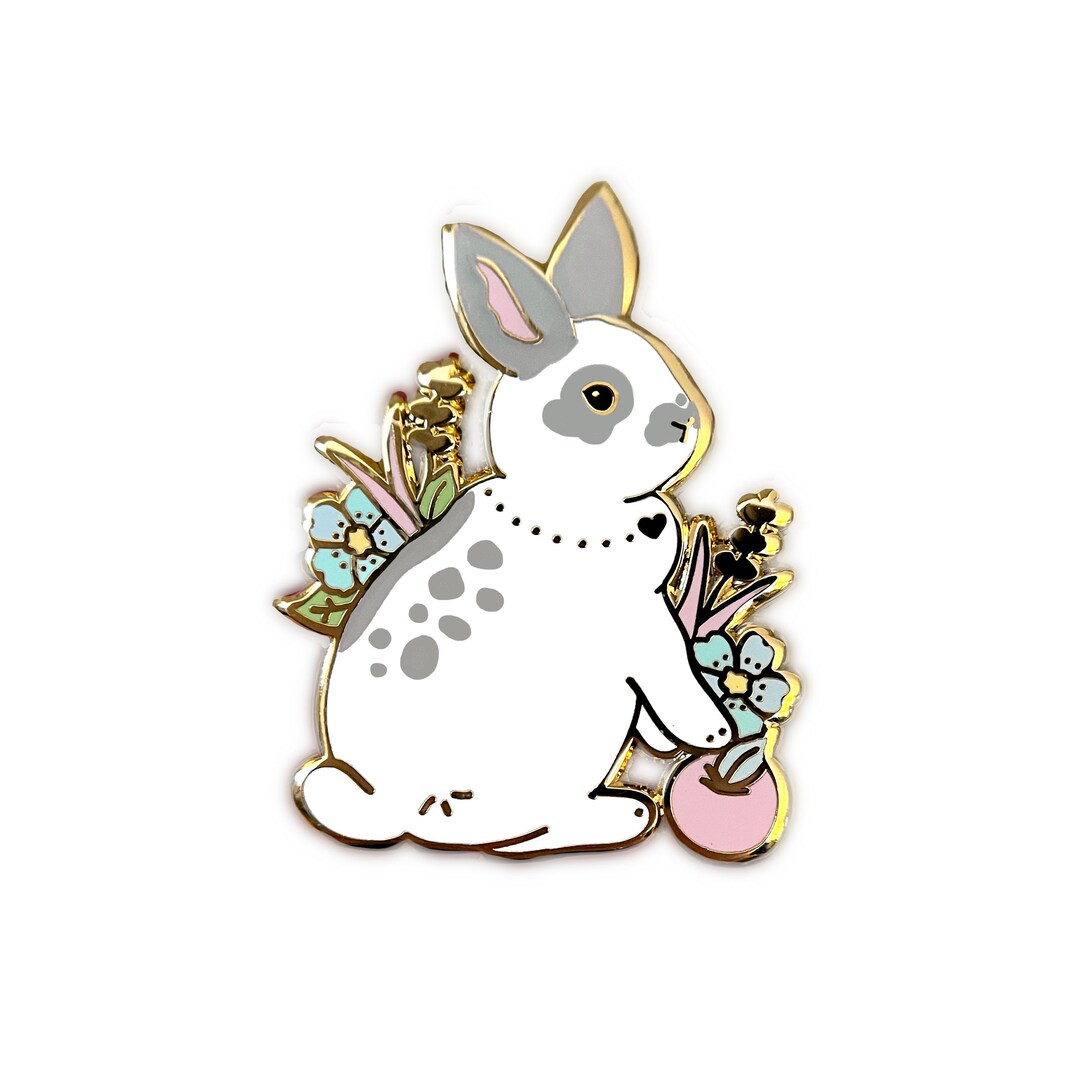 Grey and White Rabbit Pin, Rabbit Enamel Pin, Enamel Pin, Rabbit Pin ...