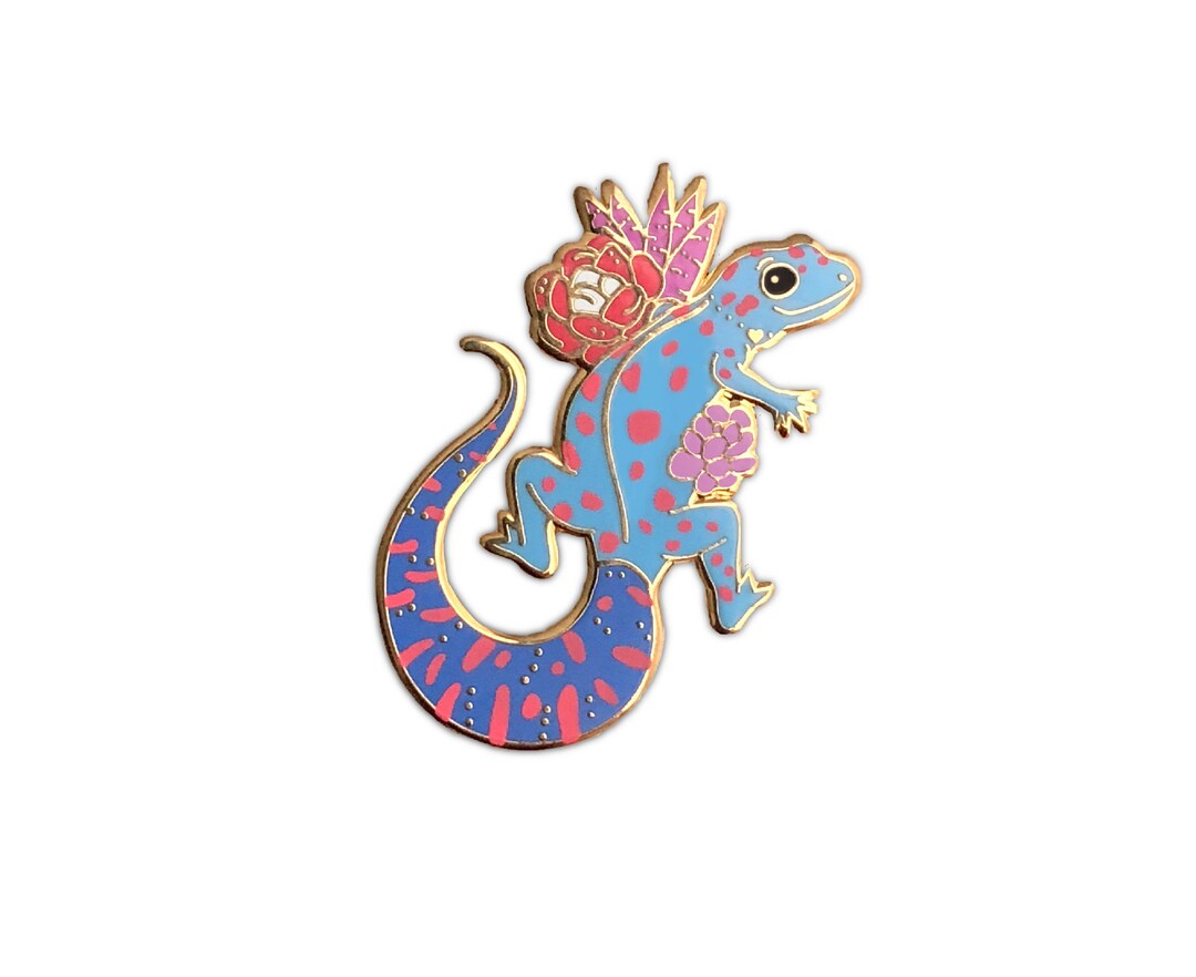 Blue and Hot Pink Spotted Gecko Pin Gecko Pin Enamel Pins - Etsy
