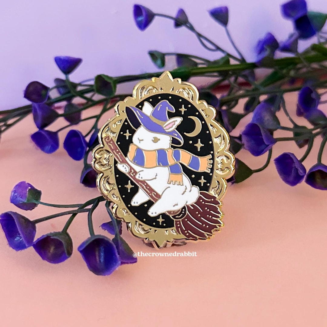 Bunny Witch On A Broom Enamel Pin Bunny Pin Spooky Pins Witch Pin