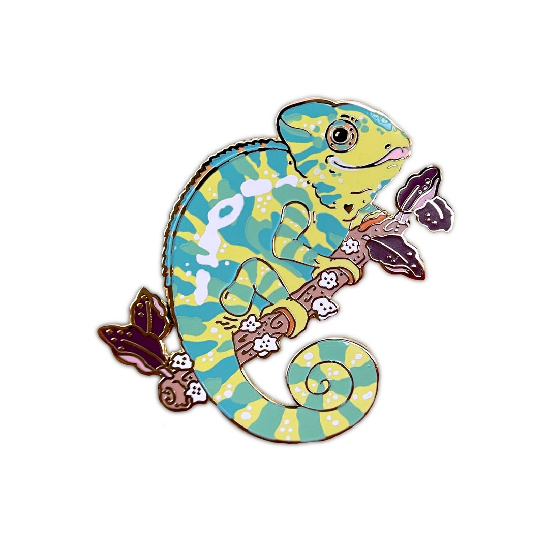 Yellow Leopard Chameleon Pin, Chameleon Enamel Pin, Leopard Chameleon ...
