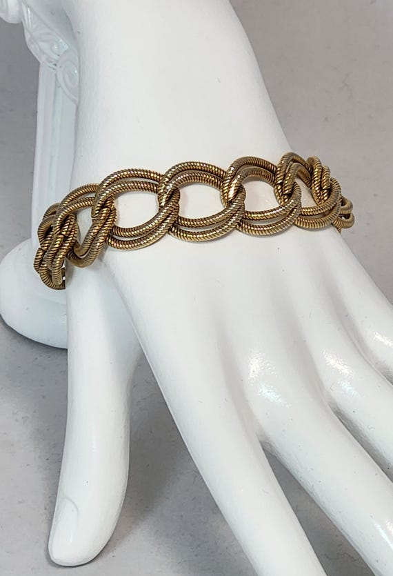 Textured 1980s Double Links Chain Vintage Bracelet - Gem