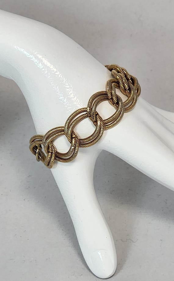 Textured 1980s Double Links Chain Vintage Bracelet - Gem