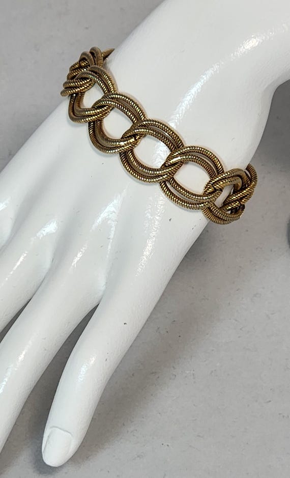 Textured 1980s Double Links Chain Vintage Bracelet - Gem