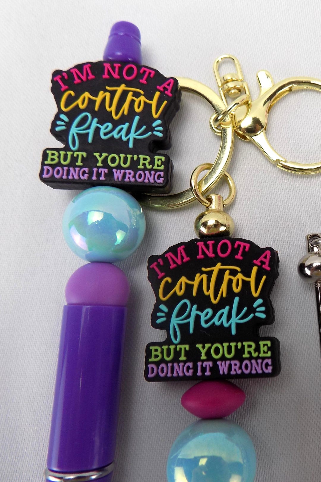 Sarcastic Beaded Keychains, Pens, and More - "i'm Not a Control Freak ...