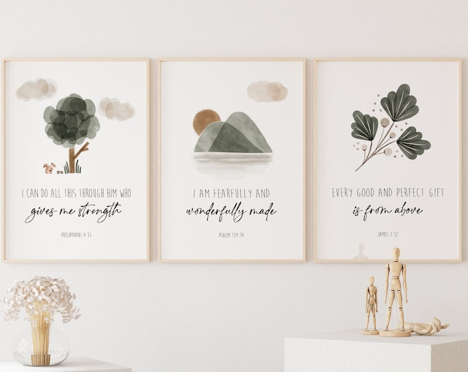 Christian Nursery Set of 3 Prints, Nursery Gallery Wall Art, Nursery ...
