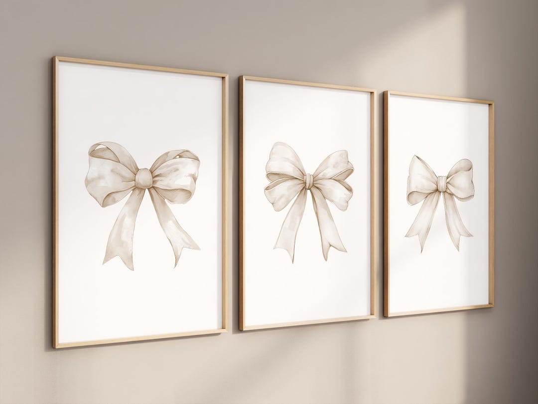 Bow Prints, Beige Bow Wall Art, Bow Nursery Prints, Bow Nursery Wall ...