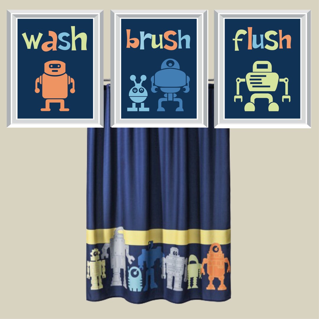 Robot Bathroom Art Print Robot Bath Art Print Child Bathroom Art Robot ...