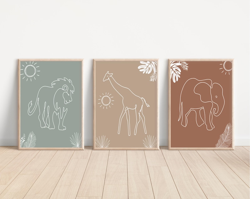 Boho Safari Animal Line Art Prints, Nursery Decor Set of 3 - Etsy