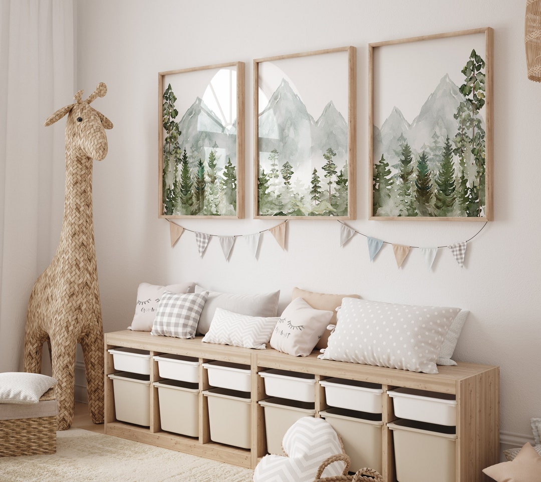 Mountain Nursery Decor, Forest Wall Art, Nursery Wall Art, Forest ...