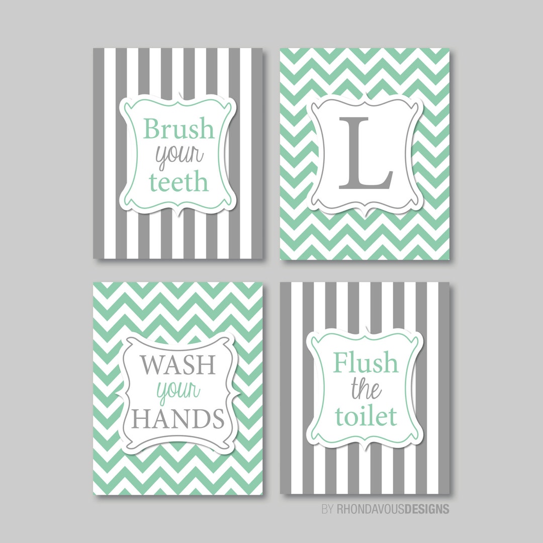 Bathroom Rules Stripe and Chevron Quad - Home. Decor. Bath. - Shown in ...