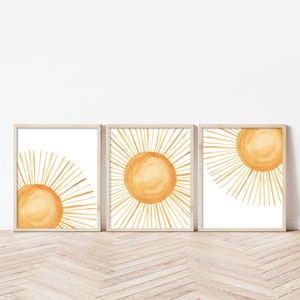 Boho Sun Nursery Wall Art, Set of 3 Prints, Boho Sunshine Prints ...