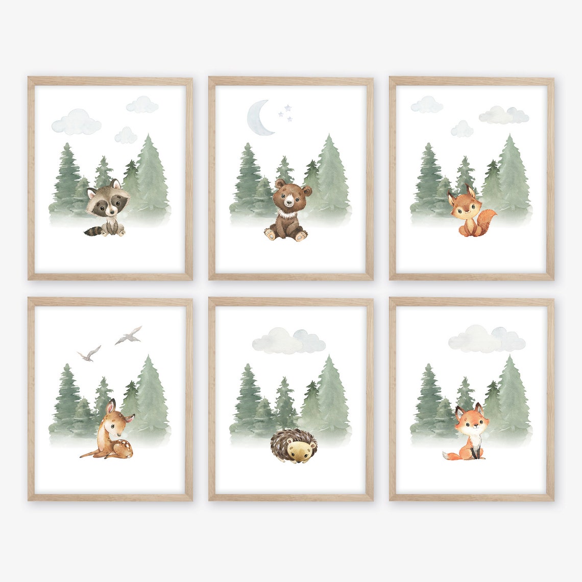 Watercolor Woodland Animals Nursery Prints, Set of 6 - Etsy