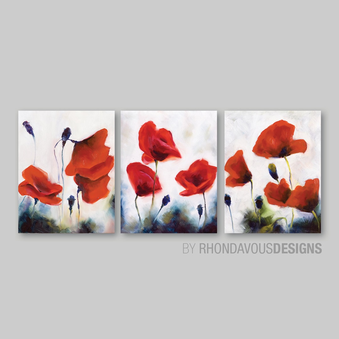 Red Poppy Wall Art. Red Poppy Painting Reprint. Home Decor. Bathroom ...