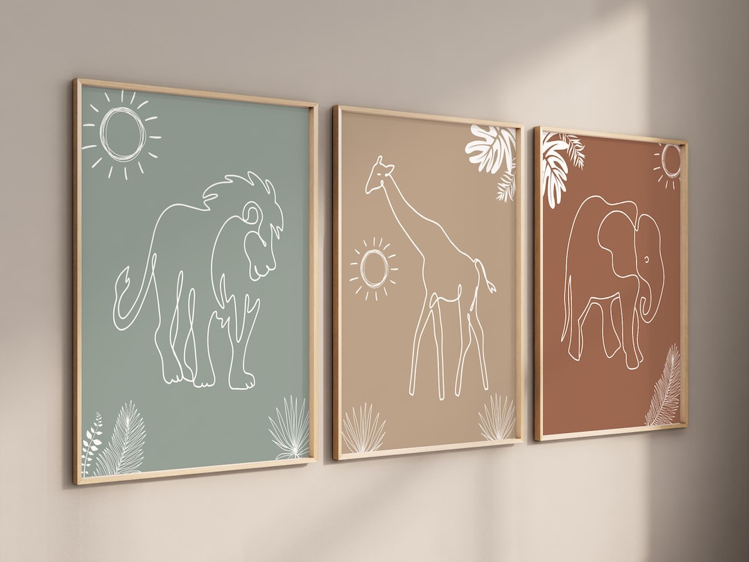 Boho Safari Animal Line Art Prints, Nursery Decor Set of 3 - Etsy
