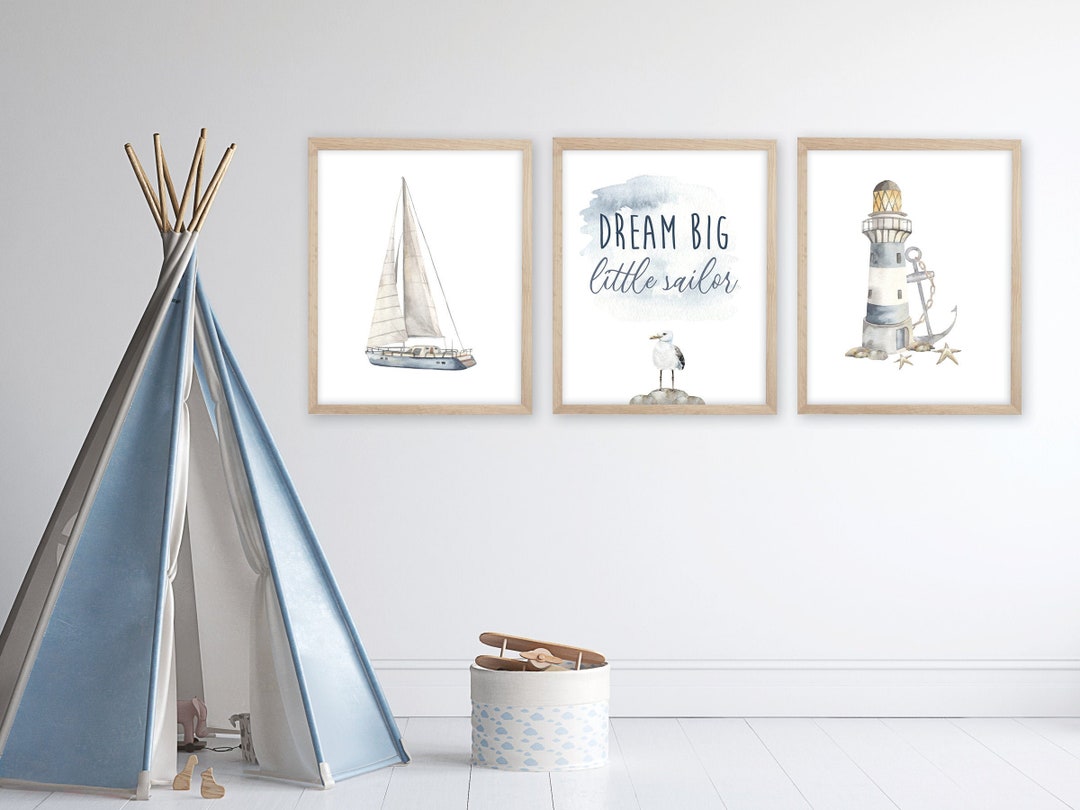 Watercolor Nautical Nursery Prints: Sailboat, Lighthouse, 'dream Big' - Etsy