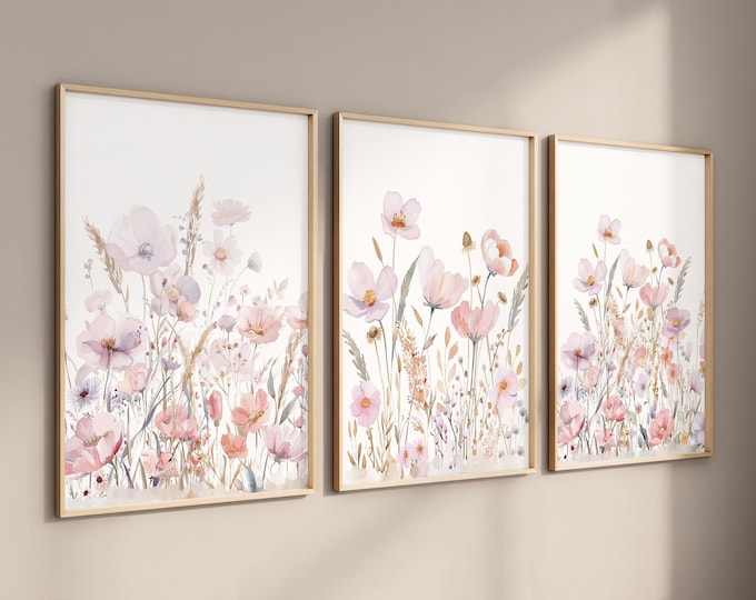 WILDFLOWER Wall Art, Set of 3 Prints, BOHO Wall Art, Floral Prints ...
