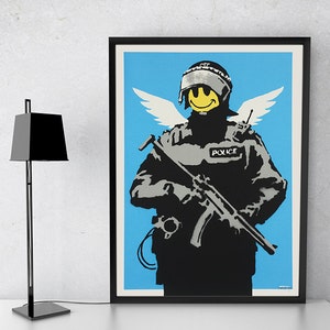 Banksy - Riot Policeman Smiley Face Street Art Photo / Poster / Print ...