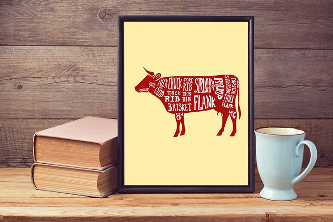 Butchers Cuts Diagram Beef Cow Word Art Print Poster A4 A3 - Etsy