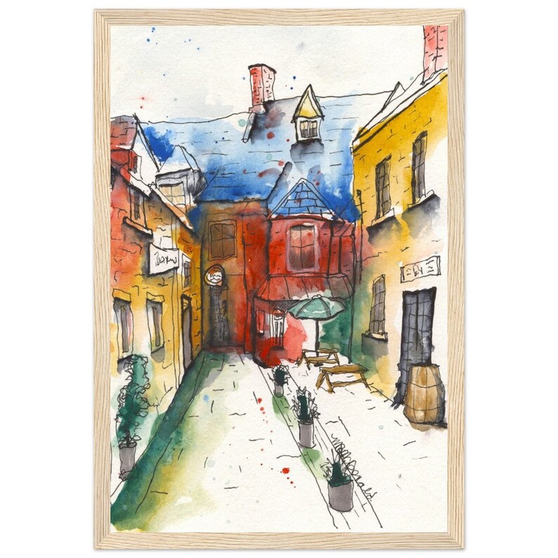 Cityscape Street Scene Art Print, Watercolor Art Print, Ready to Hang ...