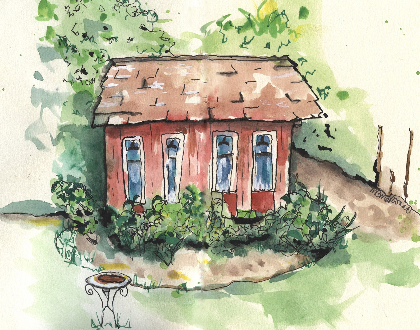 Little Red Shed Landscape Art Print, Watercolor Art Print, Ready to ...