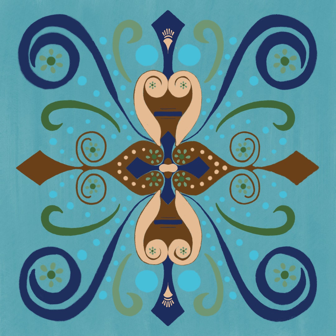 Framed Greek Tiles Painting, Ready to Hang Greek Art Print, Greek Tile ...