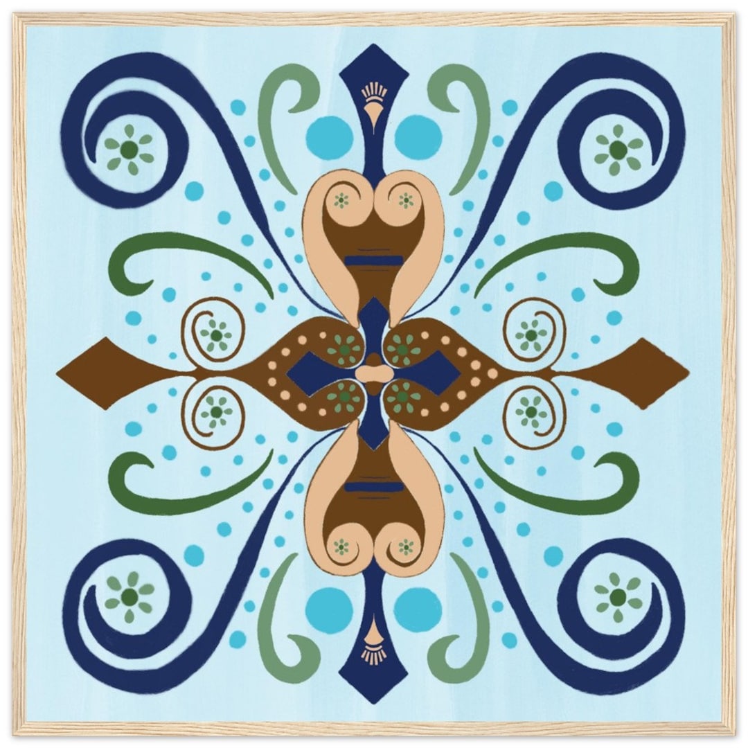 Framed Light Blue Greek Tile Painting, Ready to Hang Greek Art Print ...