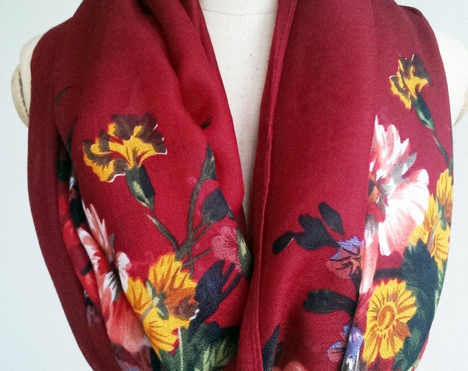 Valentine's Day Gift Burgundy&red Rose Print Scarf Fashion Women's ...