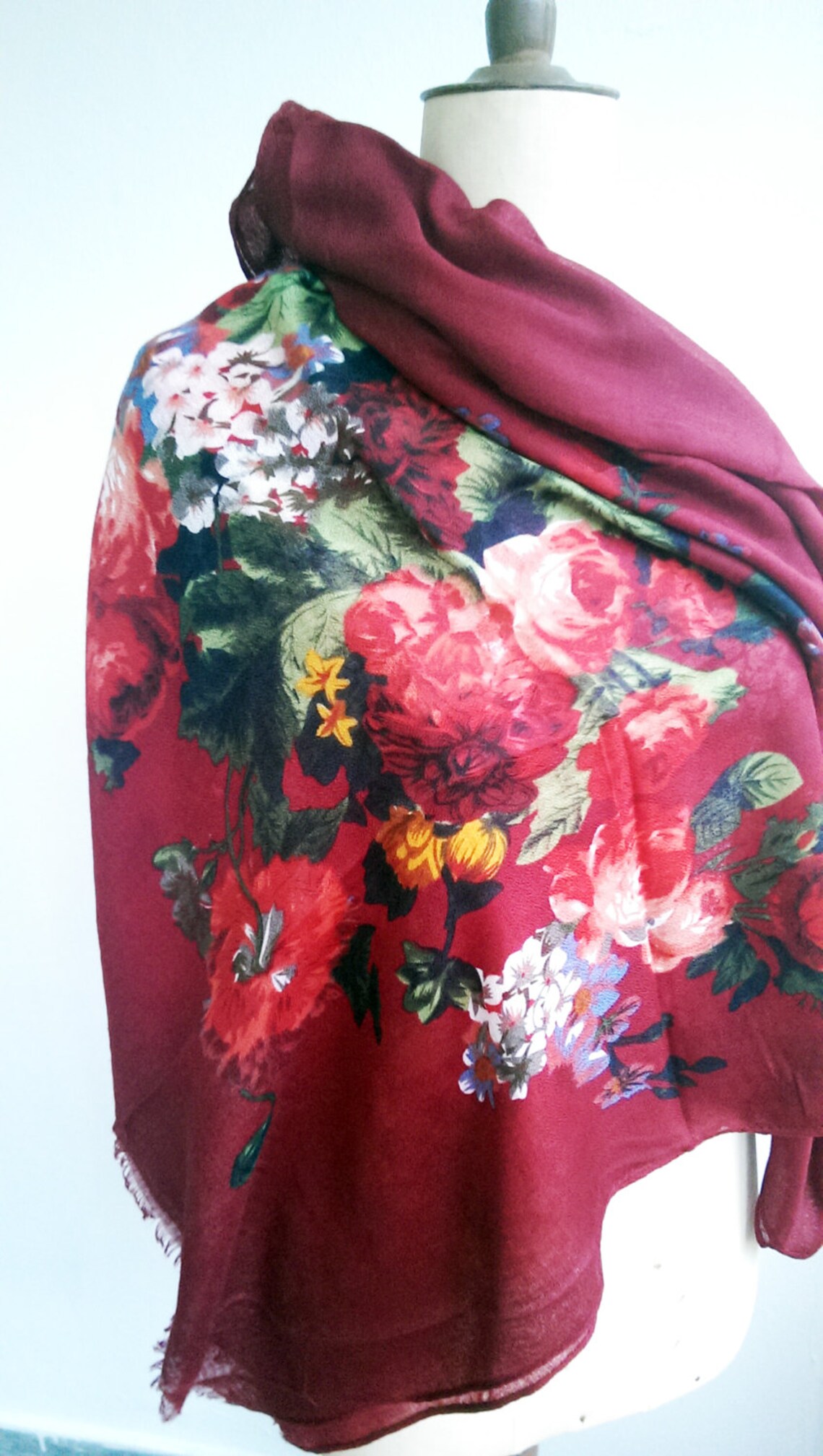 Valentine's Day Gift Burgundy&red Rose Print Scarf Fashion - Etsy